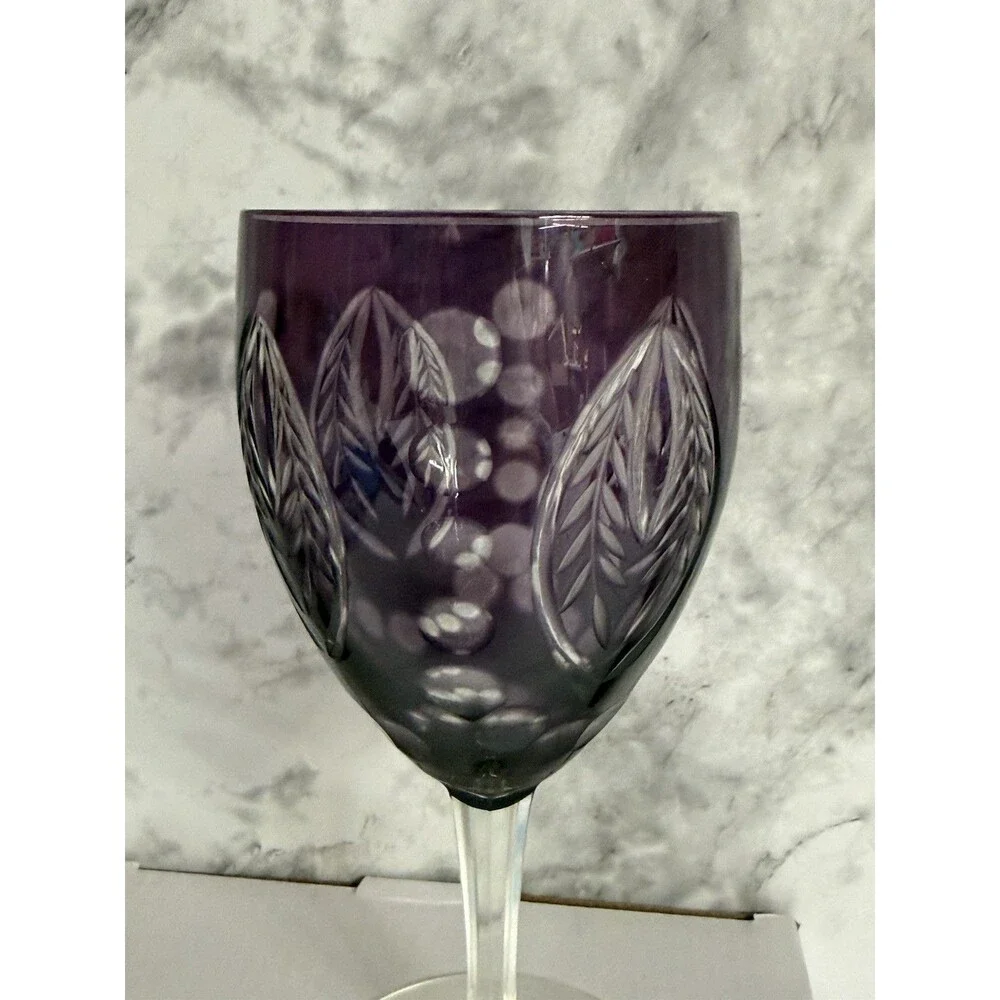Dining | Vintage Purple Crystal Cut To Clear Wine Stem Glass 6 In Tall ...